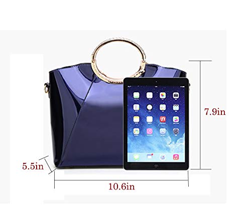 Yan Show Women's Wild 3D Flower Decorated Top Handle Purse Multi-pocket Handbag PU Tote Large Capacity Shoulder Bag Blue