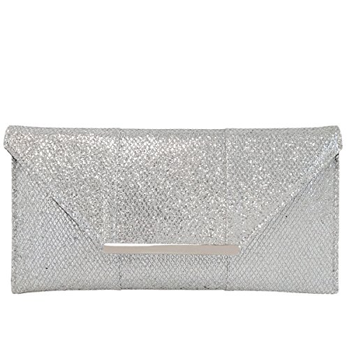 JNB Glitter Cocktail Party Clutch, Silver