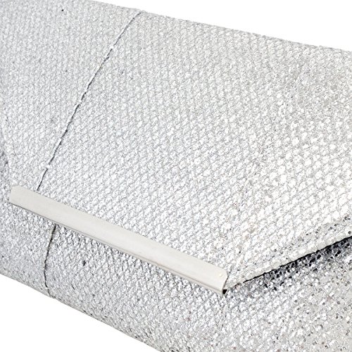 JNB Glitter Cocktail Party Clutch, Silver
