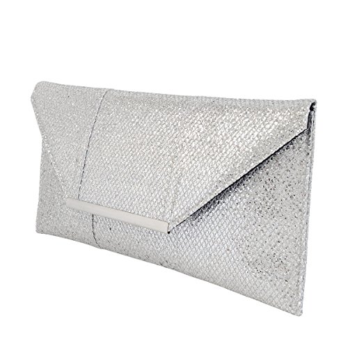 JNB Glitter Cocktail Party Clutch, Silver