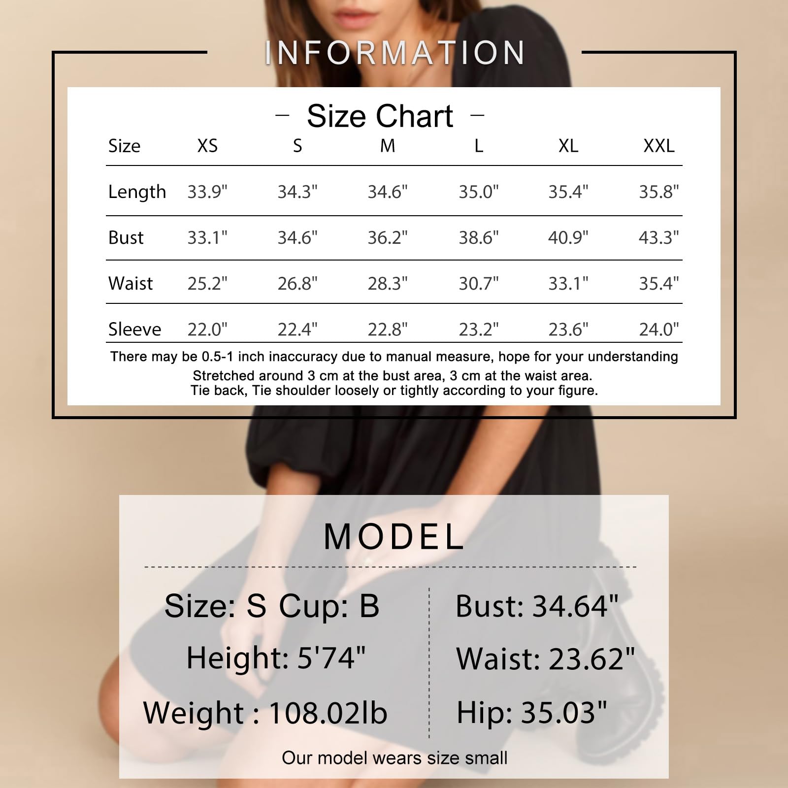 EXLURA Womens Square Neck Dress Long Puff Sleeve A-Line Casual Short Mini Dress Black