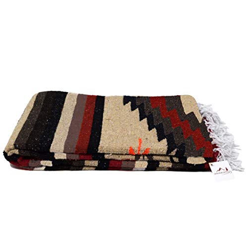 Open Road Goods Handwoven Mexican Diamond Blanket, Throw, or Yoga Bolster - Southwestern Style Blanket - Brown