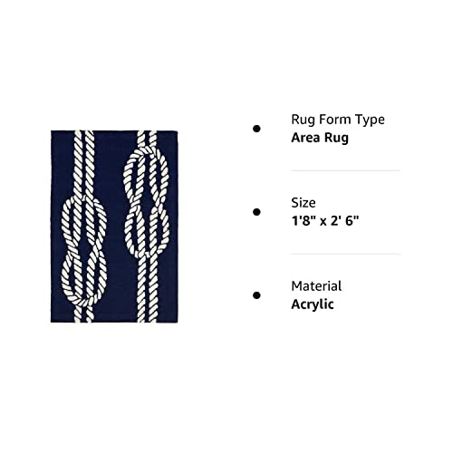 Liora Manne Capri Indoor Outdoor Rug - Nautical, Coastal Beach Theme, Tropical Décor, Comfortable & Durable, UV Stabilized, Stain Resistant Rug, Ropes Navy, 1'8" x 2' 6"