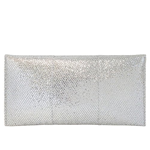 JNB Glitter Cocktail Party Clutch, Silver