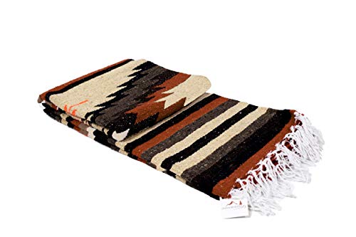 Open Road Goods Handwoven Mexican Diamond Blanket, Throw, or Yoga Bolster - Southwestern Style Blanket - Brown