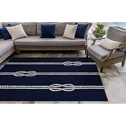 Liora Manne Capri Indoor Outdoor Rug - Nautical, Coastal Beach Theme, Tropical Décor, Comfortable & Durable, UV Stabilized, Stain Resistant Rug, Ropes Navy, 1'8" x 2' 6"