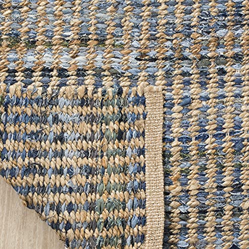 SAFAVIEH Cape Cod Collection 2'3" x 4' Natural / Blue CAP352A Handmade Flatweave Coastal Braided Jute Accent Rug