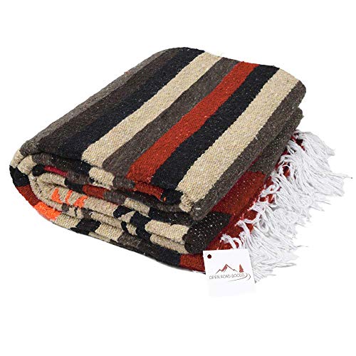Open Road Goods Handwoven Mexican Diamond Blanket, Throw, or Yoga Bolster - Southwestern Style Blanket - Brown