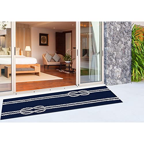 Liora Manne Capri Indoor Outdoor Rug - Nautical, Coastal Beach Theme, Tropical Décor, Comfortable & Durable, UV Stabilized, Stain Resistant Rug, Ropes Navy, 1'8" x 2' 6"