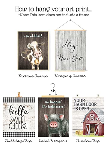 Silly Goose Gifts Heifer Please! Wash Your Hands - Fun Bathroom Rustic Farmhouse Decor Cow Wall Art Prints Wood Country Style Watercolor Design