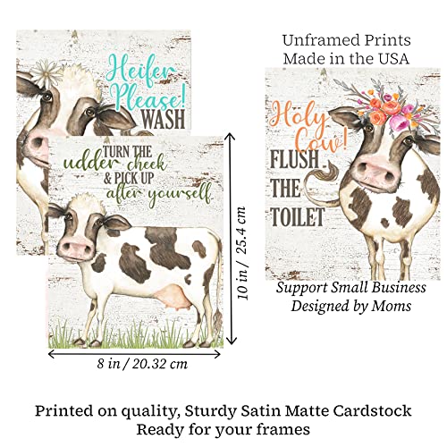 Silly Goose Gifts Heifer Please! Wash Your Hands - Fun Bathroom Rustic Farmhouse Decor Cow Wall Art Prints Wood Country Style Watercolor Design
