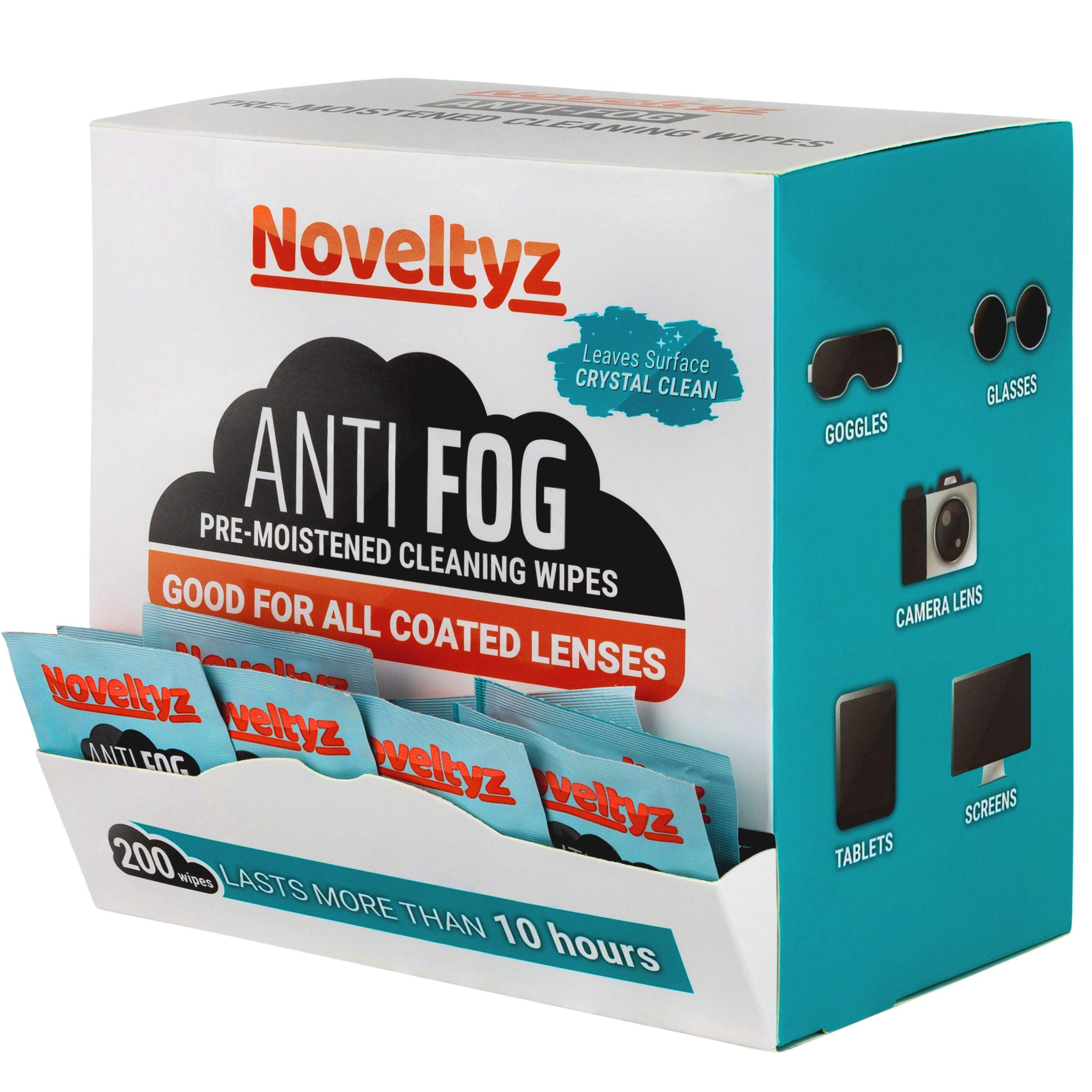 Eyewear Lens Anti Fog Wipes Cleansing Pre-Moistened 200 Individually Wrapped Cloths Wipe Cleaner Safely Cleans Eyeglasses Sunglasses Screens Electronics Computer Moniters Camera Lenses Cleaning Wipes