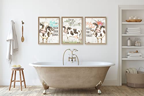 Silly Goose Gifts Heifer Please! Wash Your Hands - Fun Bathroom Rustic Farmhouse Decor Cow Wall Art Prints Wood Country Style Watercolor Design