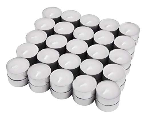 Bulk Set of 250 Tealight Candles in Metal Cups (White) 4.5 Hour Burn Time ( Unscented Tea Lights )