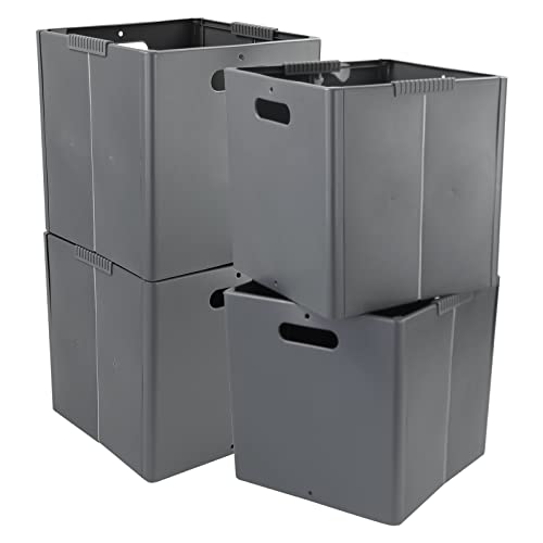 Eagrye 4-Pack Collapsible Plastic Storage Cubes Bin, Foldable Cube Storage Baskets, Gray