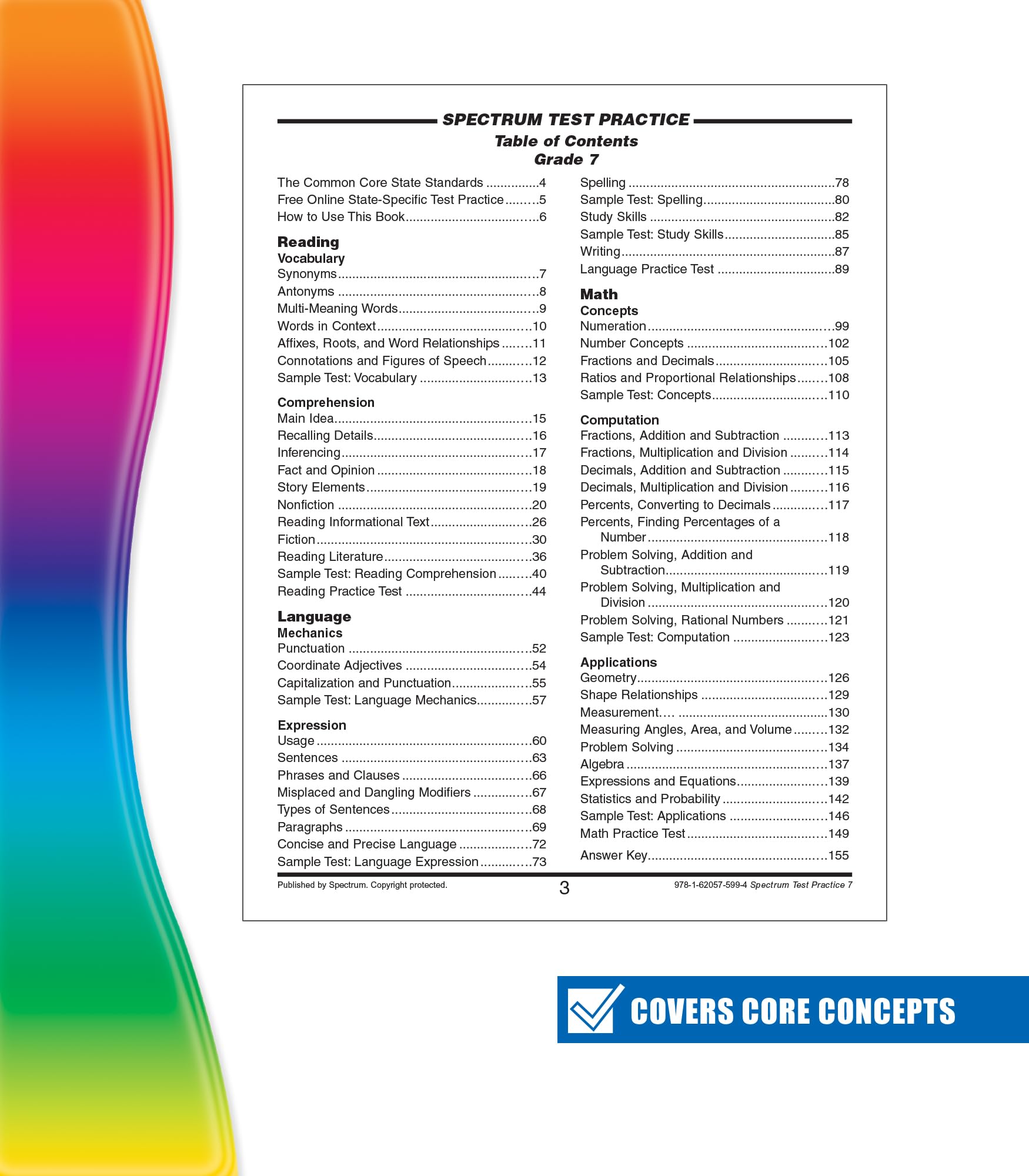 Spectrum Test Practice 7th Grade Workbooks All Subjects, Math, Language Arts, and Reading Comprehension Grade 7 Reproducible Book, Vocabulary, Writing, and Math Practice for Standardized Tests