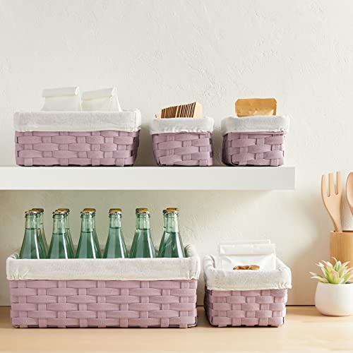 5 Piece Set Woven Nesting Storage Baskets, Decorative Wicker Bins for Organizing, Lavender (3 Sizes)