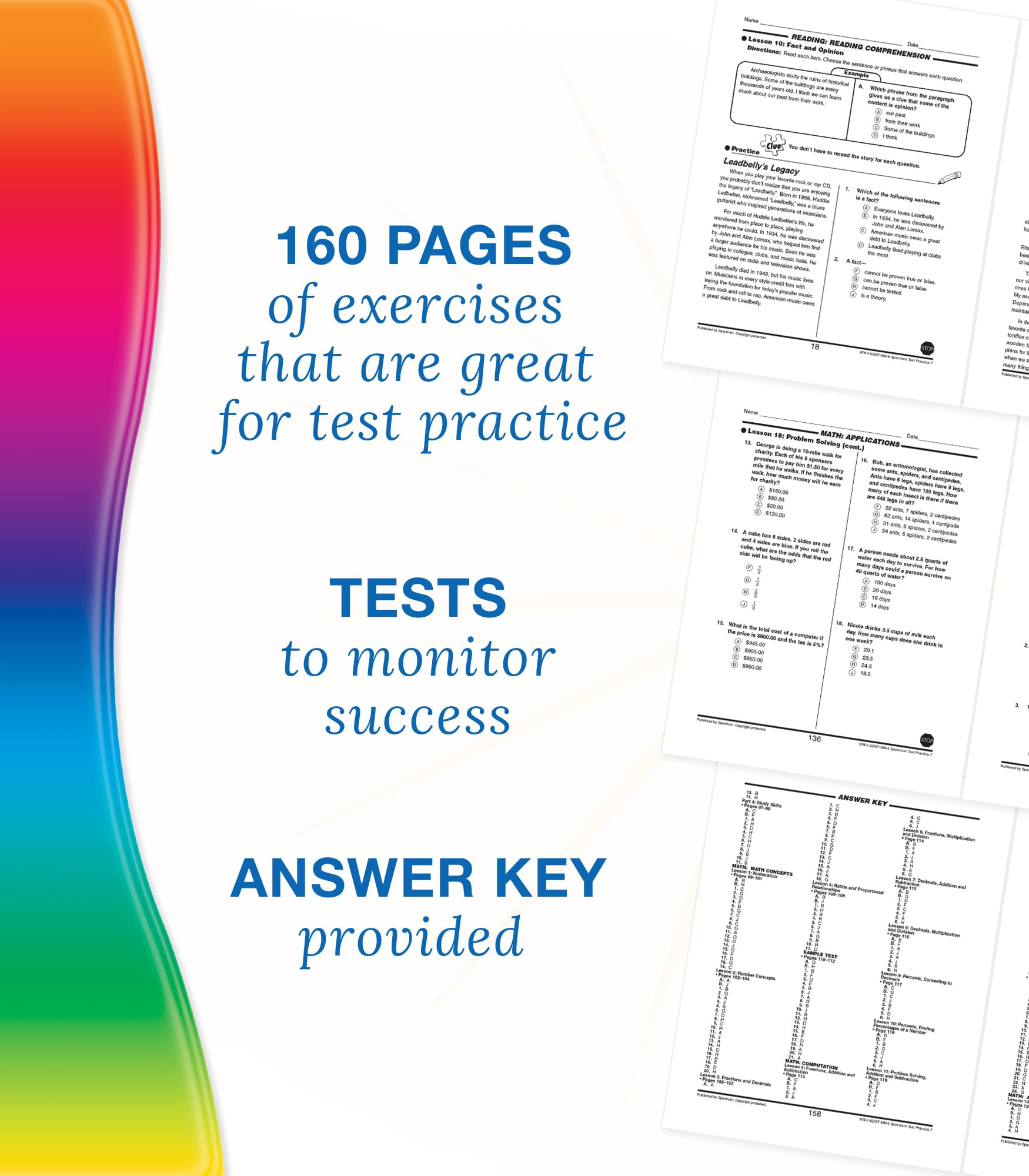 Spectrum Test Practice 7th Grade Workbooks All Subjects, Math, Language Arts, and Reading Comprehension Grade 7 Reproducible Book, Vocabulary, Writing, and Math Practice for Standardized Tests