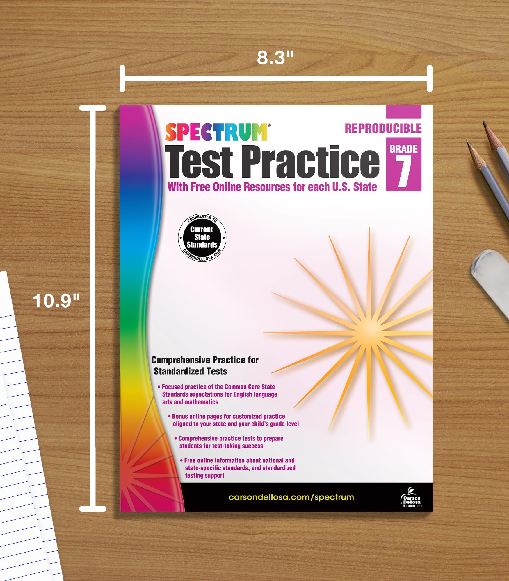 Spectrum Test Practice 7th Grade Workbooks All Subjects, Math, Language Arts, and Reading Comprehension Grade 7 Reproducible Book, Vocabulary, Writing, and Math Practice for Standardized Tests