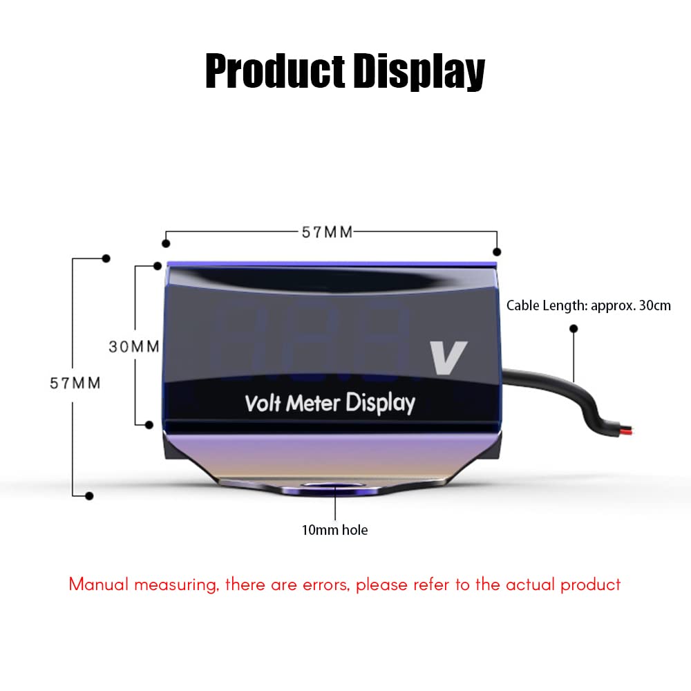 BUZHI Motorcycle Voltmeter,Motorcycle DC 10-150V Digital Voltmeter LED Display Waterproof Voltage Tester Battery Moniter Gauge with Bracket