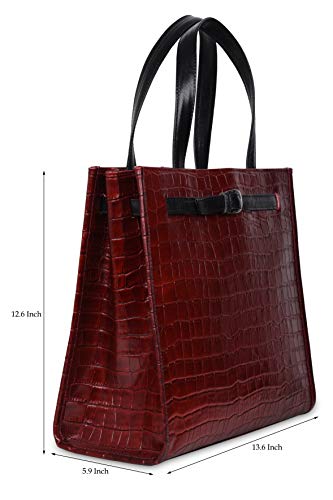 ANTONIO VALERIA Emma Dark Red Croco Print Premium Leather Top-Handle Tote for Women