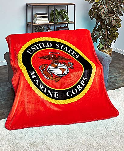 Jumbo Plush Throw Blanket with Military Seal Emblem - US Marines