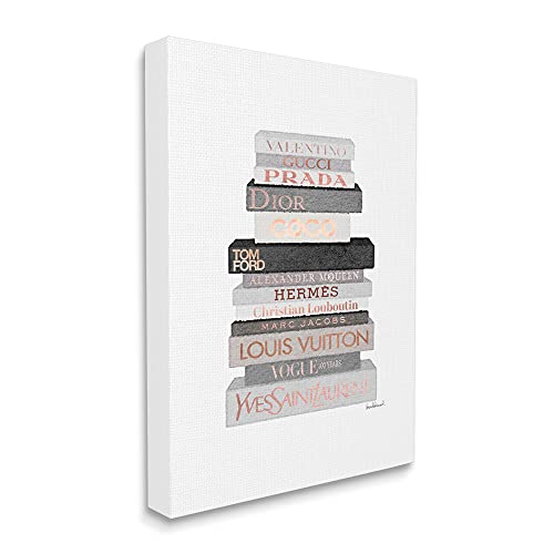 Stupell Industries Neutral Grey and Rose Gold Fashion Bookstack Canvas Wall Art, 16 x 20