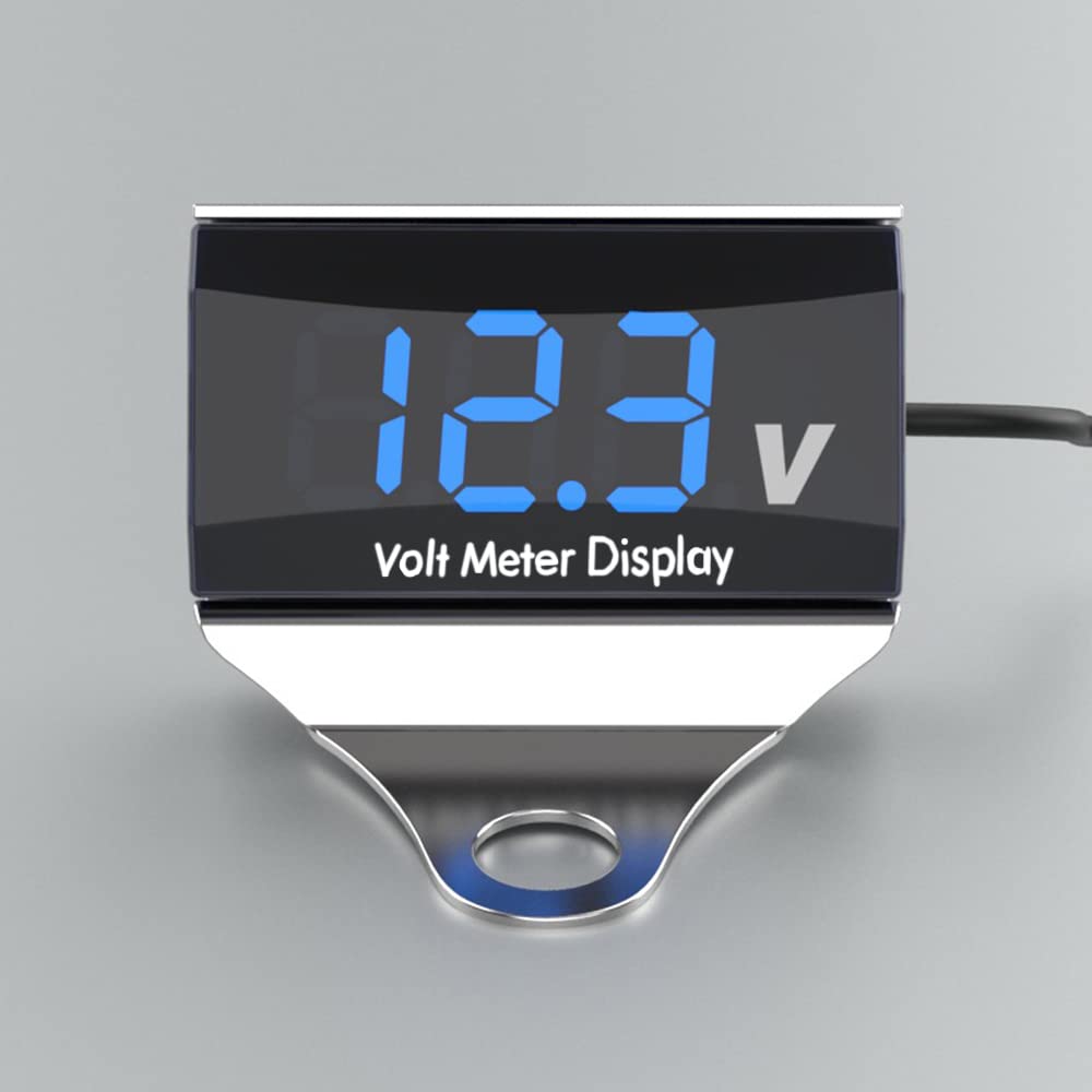 BUZHI Motorcycle Voltmeter,Motorcycle DC 10-150V Digital Voltmeter LED Display Waterproof Voltage Tester Battery Moniter Gauge with Bracket