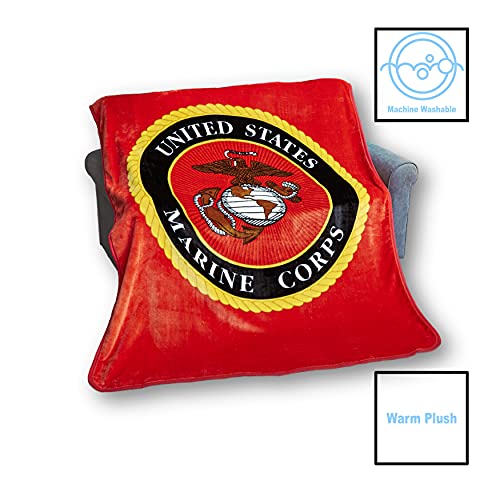 Jumbo Plush Throw Blanket with Military Seal Emblem - US Marines