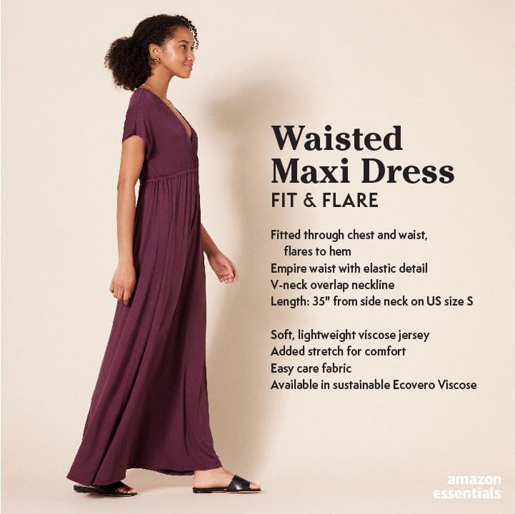 Amazon Essentials Women's Waisted Maxi Dress (Available in Plus Size), Burgundy, 3X