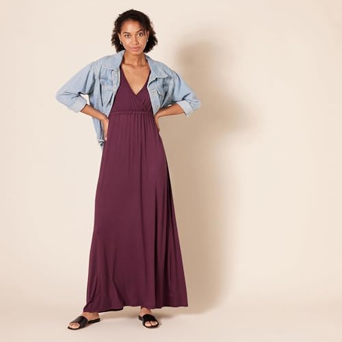 Amazon Essentials Women's Waisted Maxi Dress (Available in Plus Size), Burgundy, 3X