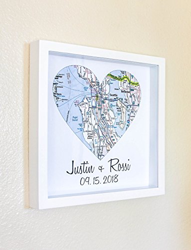 First Anniversary Gift Paper Gift Map Heart Framed Art Paper Anniversary 1 Year 1st Anniversary Gift