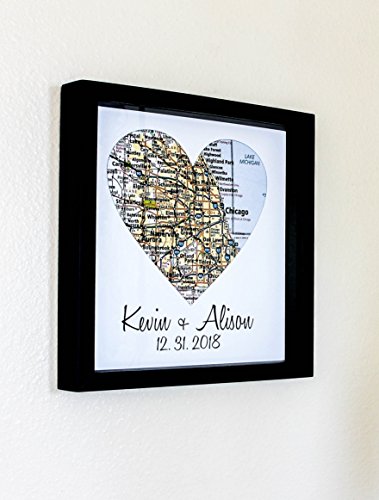 First Anniversary Gift Paper Gift Map Heart Framed Art Paper Anniversary 1 Year 1st Anniversary Gift