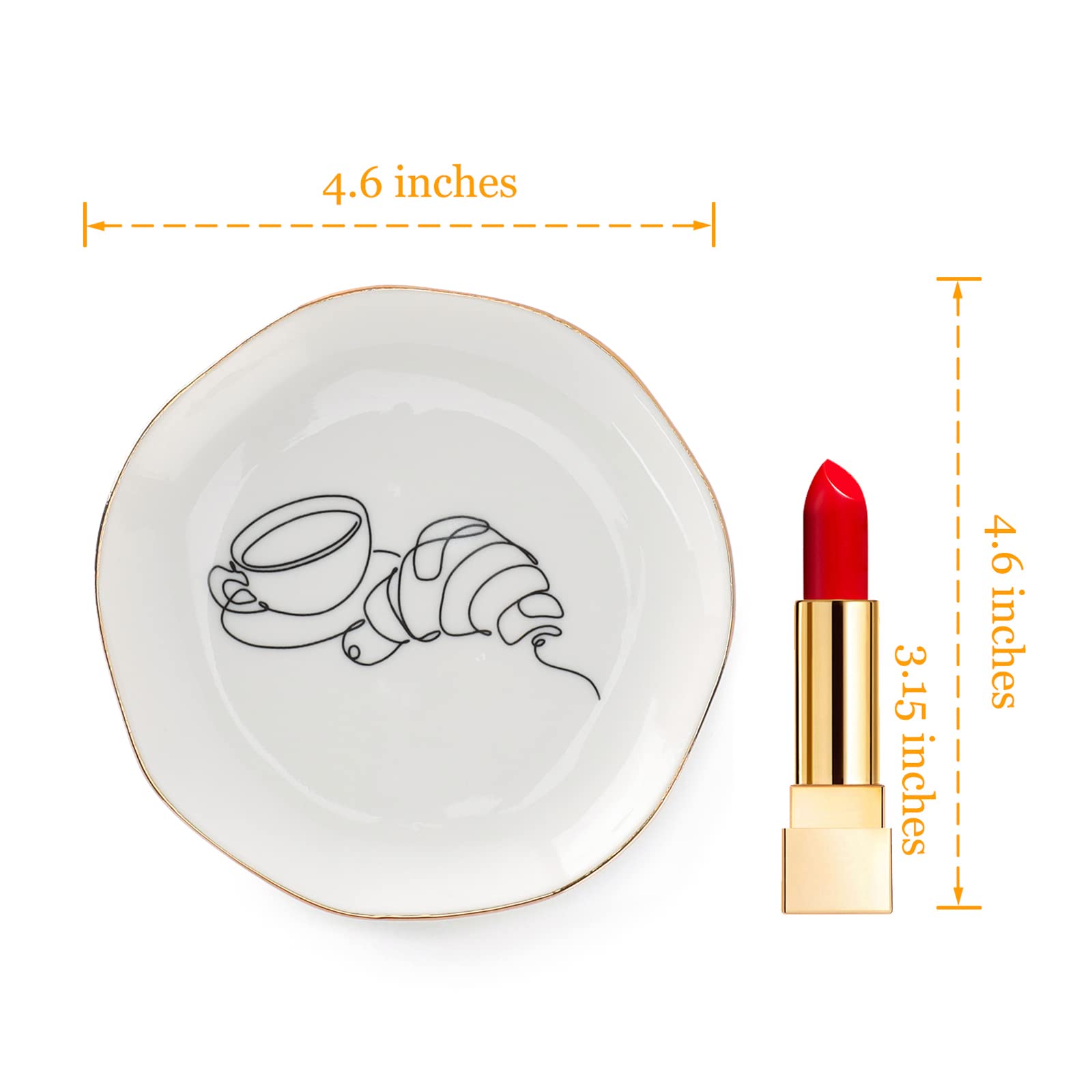 HOME SMILE Ring Dish Jewelry Tray for Kitchen Sink-Minimalist Line Drawing cCoffee and Bread