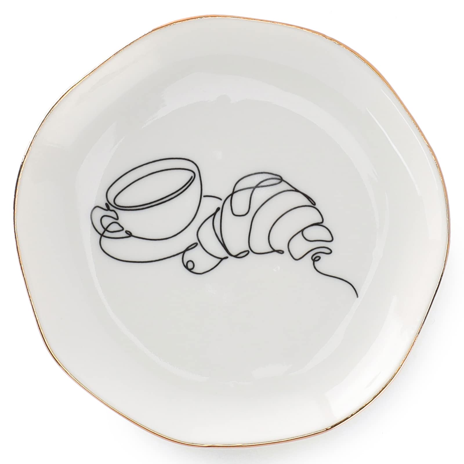 HOME SMILE Ring Dish Jewelry Tray for Kitchen Sink-Minimalist Line Drawing cCoffee and Bread