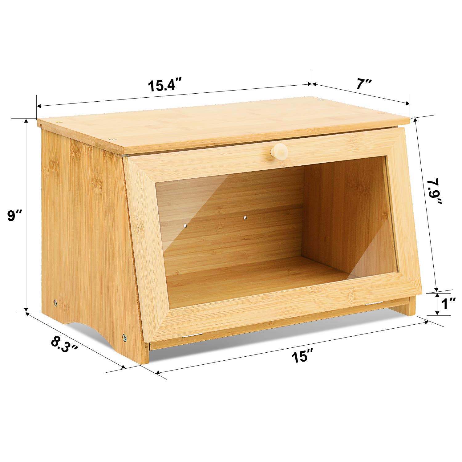HOMEKOKO Wood Bread Box for Kitchen Counter, Single Layer Bamboo Large Capacity Food Storage Bin (NATURAL)