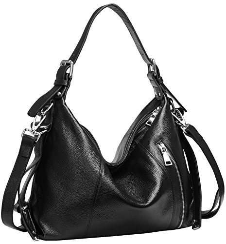 HESHE Vintage Genuine Leather Purses and Handbags for Women and Ladies Shoulder Bag Crossbody Bags (Black)