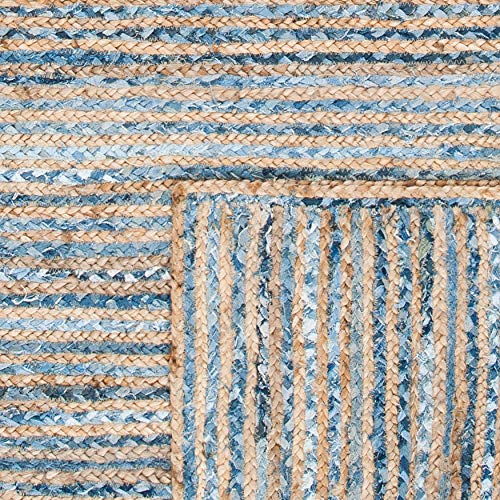 SAFAVIEH Cape Cod Collection 3' x 5' Oval Natural / Blue CAP250A Handmade Flatweave Jute Area Rug