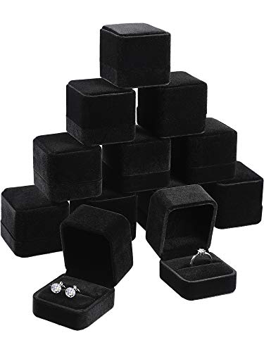 Zhanmai 12 Pieces Velvet Ring Earring Box Gift Jewelry Case Gift Boxes for Wedding, Engagement, Birthday and Anniversary 2.12 x 1.77 x 2 Inch (Black)
