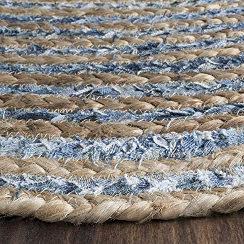 SAFAVIEH Cape Cod Collection 3' x 5' Oval Natural / Blue CAP250A Handmade Flatweave Jute Area Rug