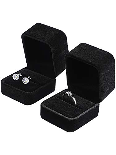 Zhanmai 12 Pieces Velvet Ring Earring Box Gift Jewelry Case Gift Boxes for Wedding, Engagement, Birthday and Anniversary 2.12 x 1.77 x 2 Inch (Black)