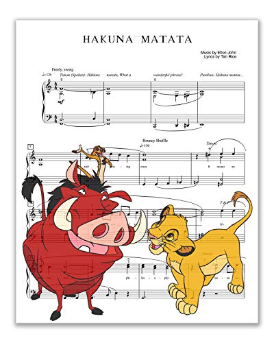 Lion King Song Photos - Set of 4 (8 inches x 10 inches) Music Sheet Poster Prints - Simba Nala Pumbaa Timon