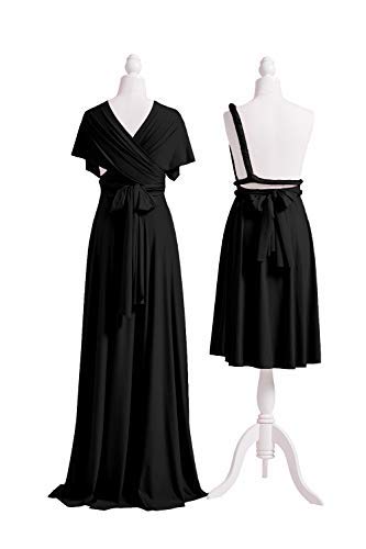 Women's Elegant Formal Bridesmaid Evening Gown Sleeveless Ruched Party Cocktail Maxi Long Infinity Dress with Bandeau Black