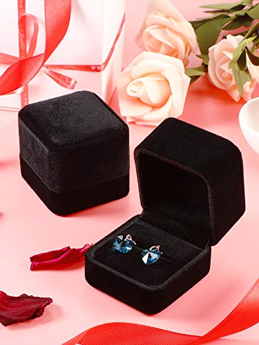 Zhanmai 12 Pieces Velvet Ring Earring Box Gift Jewelry Case Gift Boxes for Wedding, Engagement, Birthday and Anniversary 2.12 x 1.77 x 2 Inch (Black)