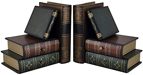 Bellaa Classic Wooden Book Bookends Library Hidden Drawers Vintage Cool Creative Unique Decorative Books Support Shelves Desk Organizer