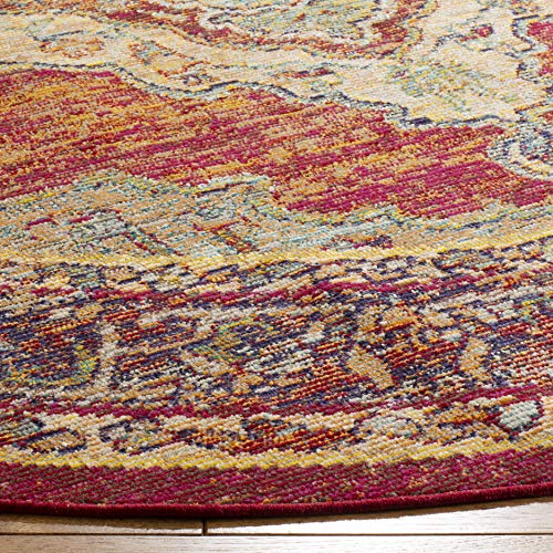 SAFAVIEH Crystal Collection 7' Round Orange / Light Blue CRS500A Boho Chic Oriental Medallion Distressed Non-Shedding Dining Room Entryway Foyer Living Room Bedroom Area Rug