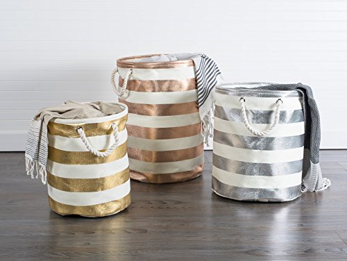 DII Collapsible Laundry Hamper/Storage Basket, Stripe Woven Paper, Gold Stripe, Large