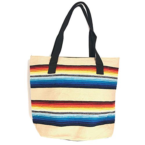 Authentic Serape Tote Bags with Zipper in Vibrant Southwest Colors (Beige)