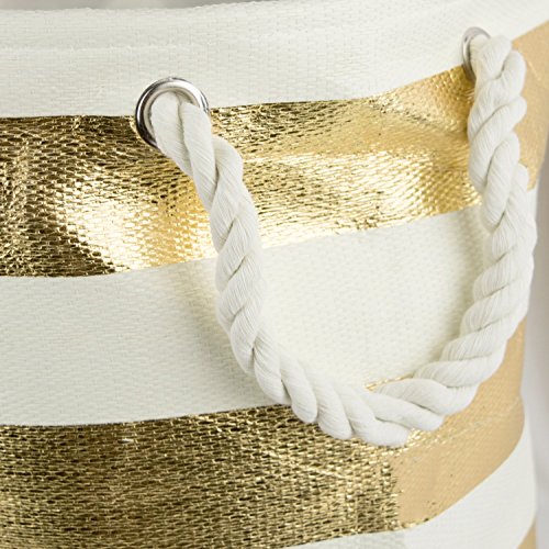DII Collapsible Laundry Hamper/Storage Basket, Stripe Woven Paper, Gold Stripe, Large