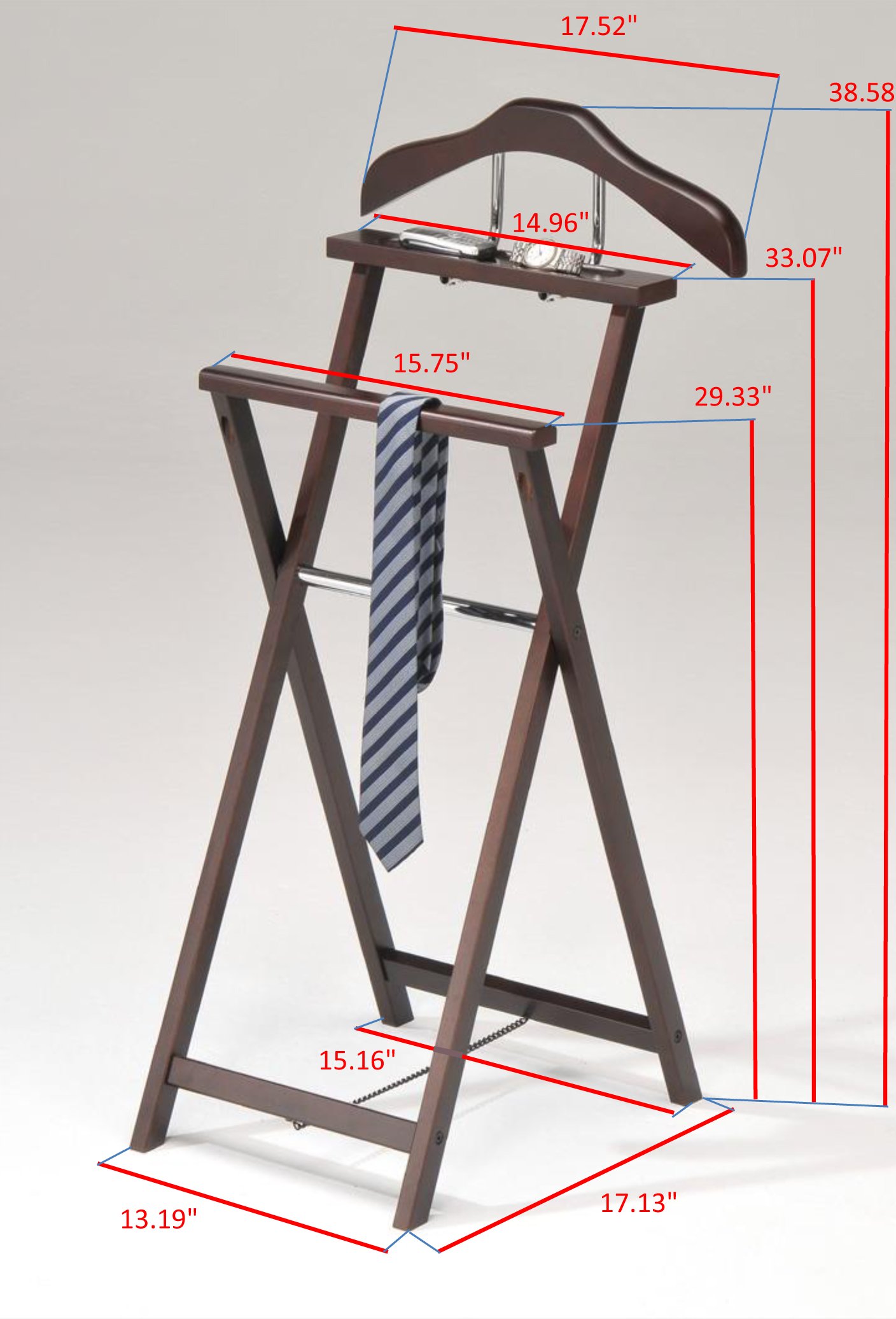 King's Brand Furniture-Oliver Foldable Wood Suit Valet Rack Stand Organizer, Walnut